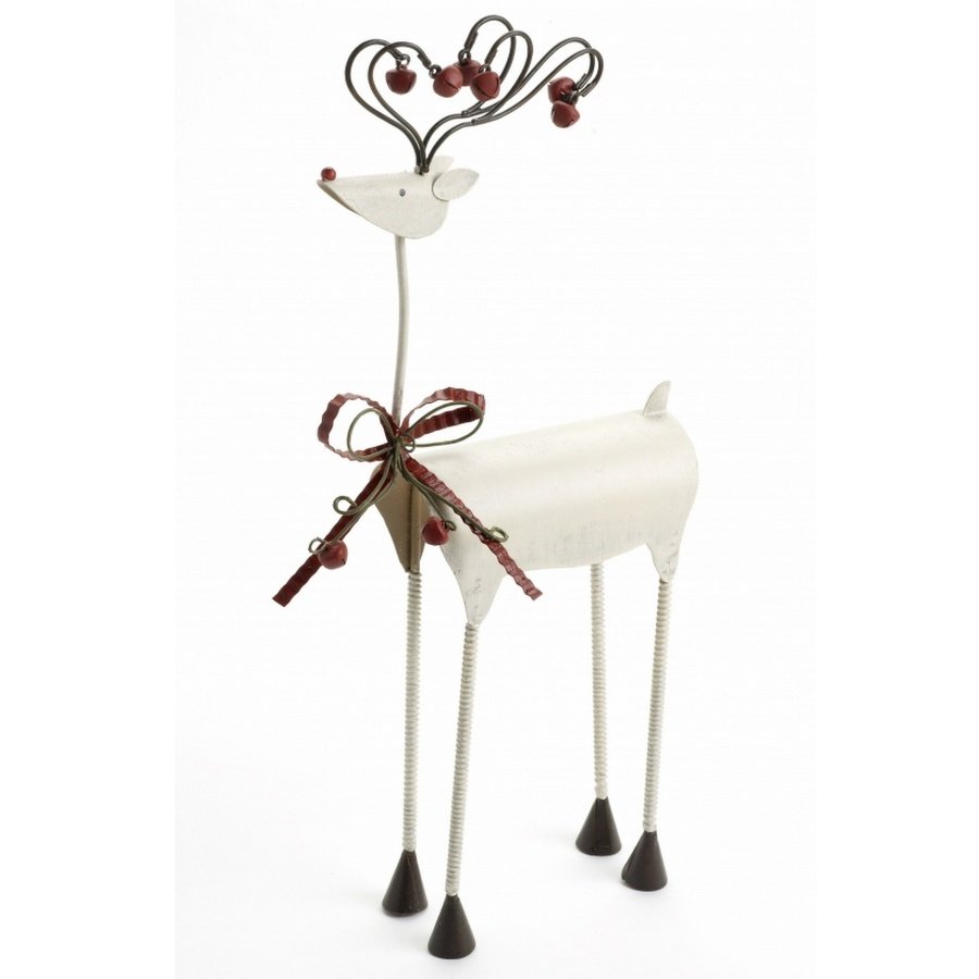 FF586B / Medium White Metal Reindeer With Bow 36cm | 11628 | Christmas ...
