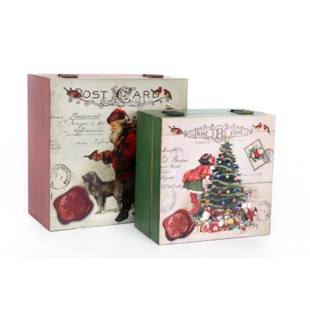 XMN0613 / Set of 2 Vintage Christmas Boxes 20cm x 20cm | 25246 ...