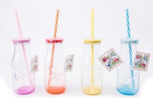 TT0122 / Glass Drinking Bottles w Straws Mix | 33078 | Kitchen & Dining ...