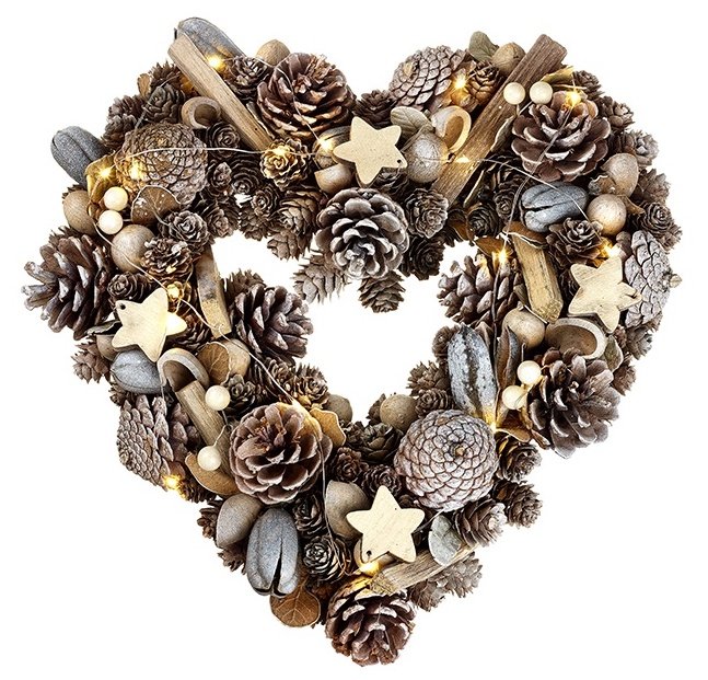 SBQ009 / Gold/Natural Heart Wreath with LED lights | 34294 | Christmas ...