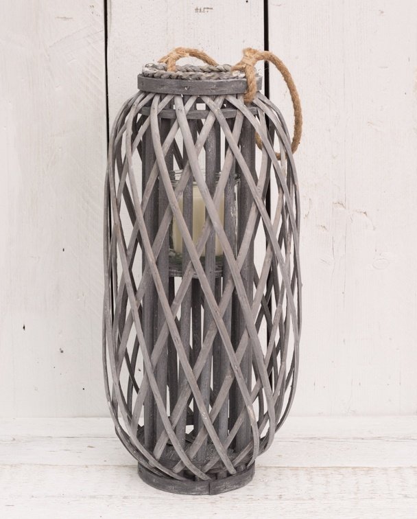 Large Grey Woven Lantern With Rope Handle 49cm | 37530 | Homeware ...