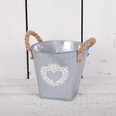 Large Zinc Heart Bucket, Rope Handles | 38329 | Outdoor Living / Garden ...