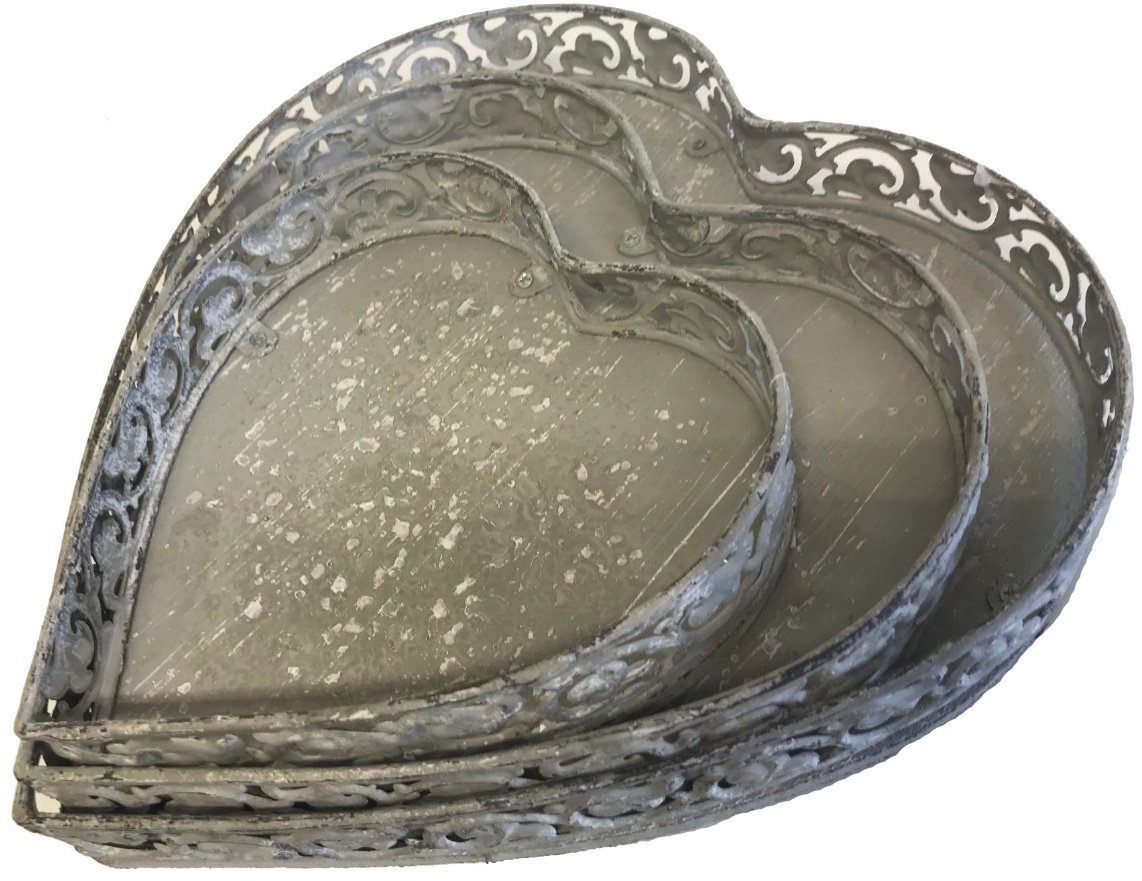 Distressed Grey Heart Trays, Set of 3 | 38922 | Homeware / Storage ...