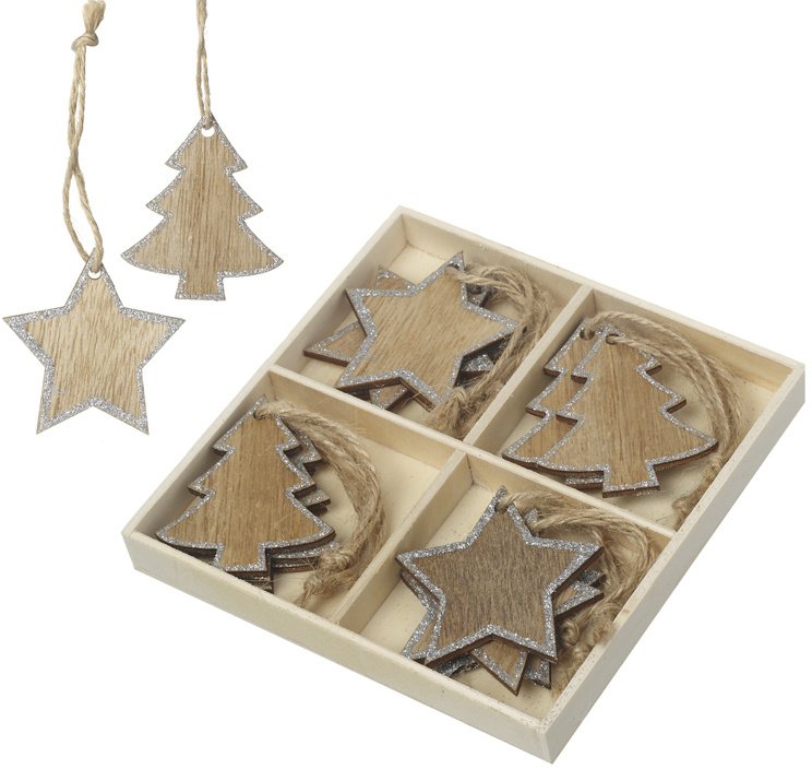 TLA185 / Set of 12 Hanging Wooden Tree Decorations | 40674 | Christmas ...