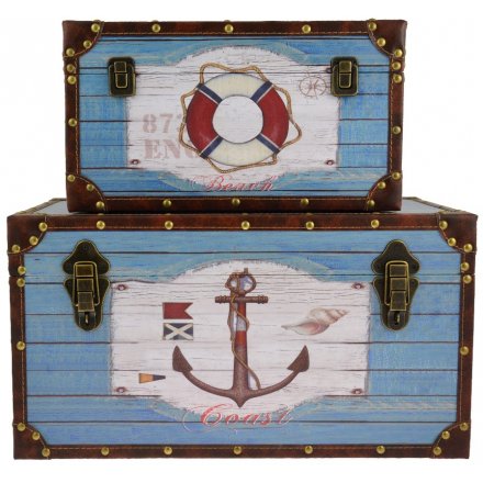 Coastal Charm Set of Storage Trunks | 41179 | Interior Decor / Storage ...