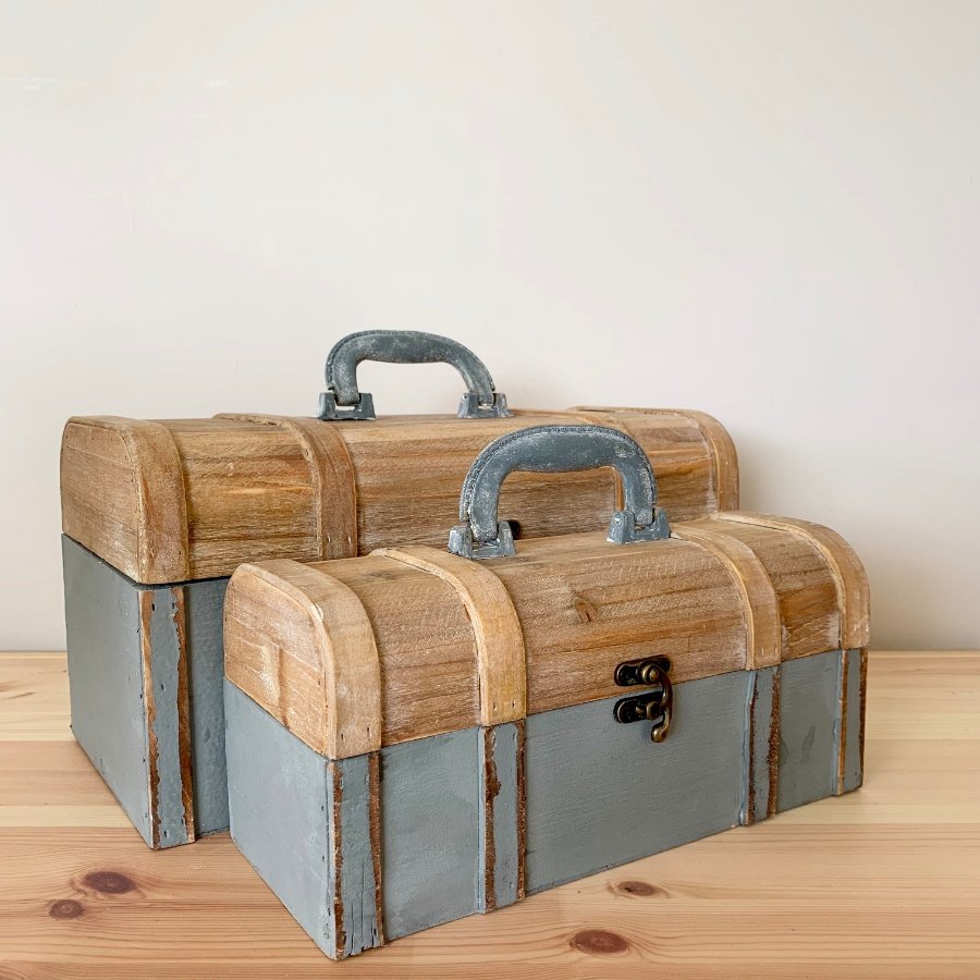 Shabby Grey Wooden Trunks Set of 2, 34cm | 41859 | Homeware / Storage ...