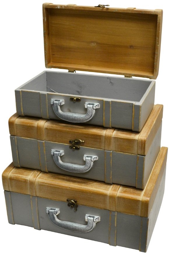 Grey Washed Wooden Trunk Set of 3 | 41861 | Interior Decor / Storage ...