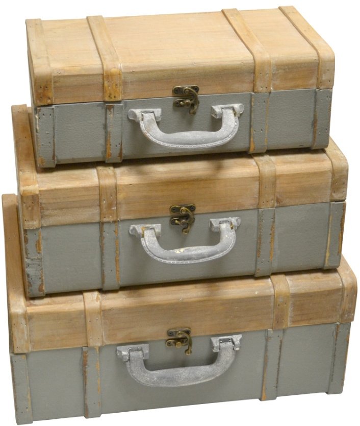 Grey Washed Wooden Trunk Set of 3 | 41861 | Interior Decor / Storage ...