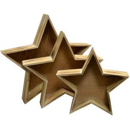 Set of 3 Natural Wooden Star Trays | 41862 | Interior Decor ...