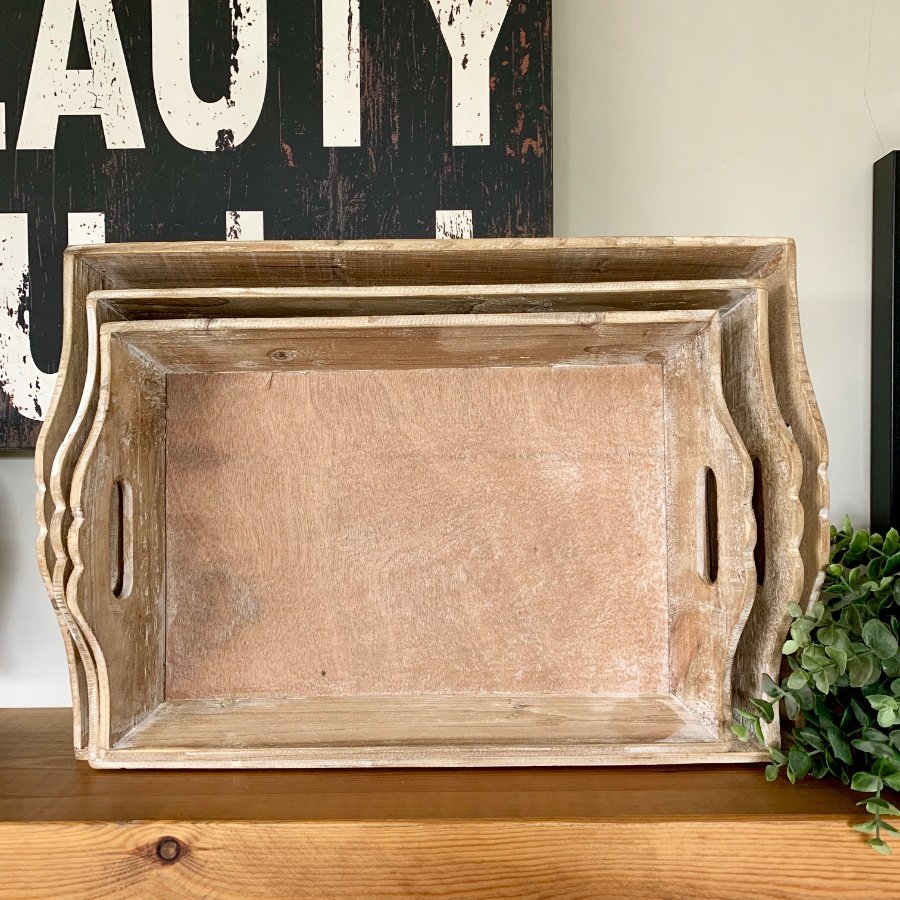 Set of 3 Natural Wooden Square Trays | 41863 | Homeware / Storage ...