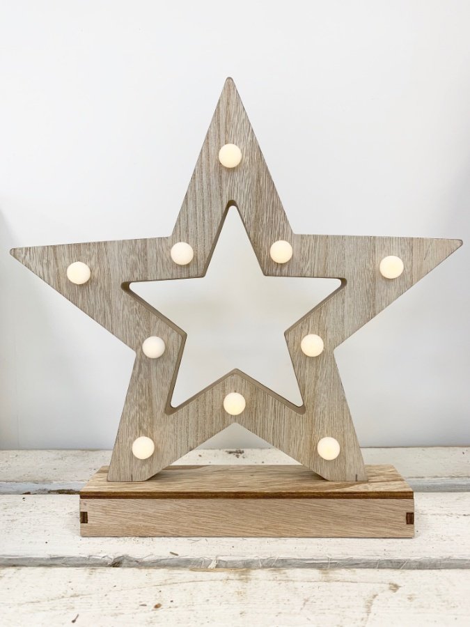 Natural Wooden LED Star, 30cm | 44071 | Christmas / Light Up & LED ...