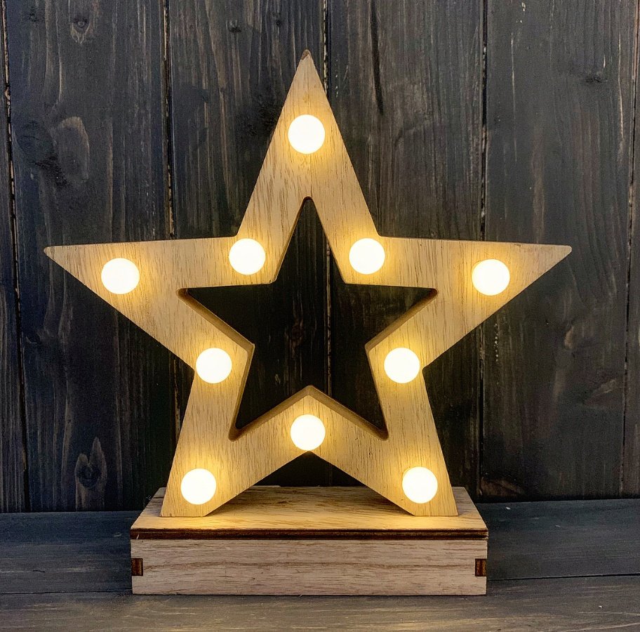 Natural Wooden LED Star, 21cm | 44073 | Christmas / Display and Light ...