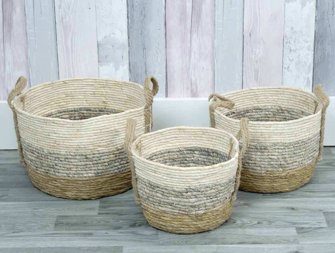 Woven Striped Baskets Set Of Three | 46022 | Interior Decor / Shelves ...