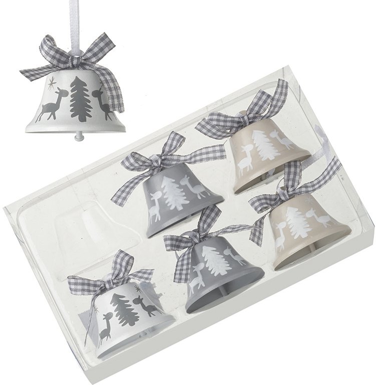 Set Of 6 Grey And White Bells | | Christmas Decorations / Hanging ...
