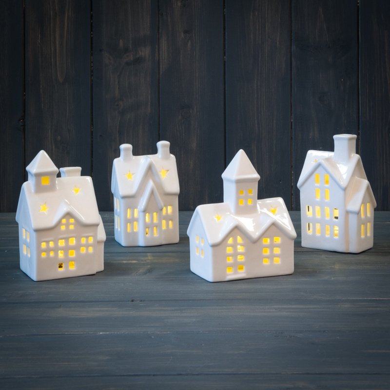 White LED Ceramic Church, 12cm | 50283 | Christmas / Light Up & LED ...