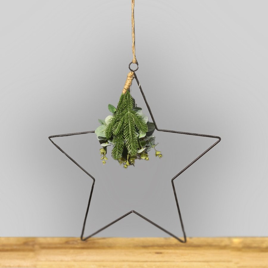 Metal Wire Star With LED & Foliage, 50cm | | Christmas Decorations ...