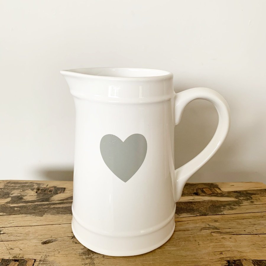 White Jug W/Grey Heart, 15.5cm | 51067 | Homeware / Jugs & Vases ...