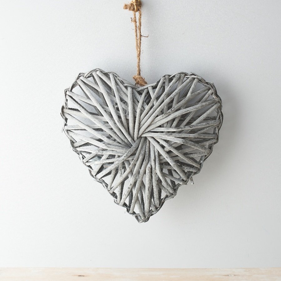 PL040007 - Rattan Heart Grey Wash, 25cm | | Christmas / Hanging ...