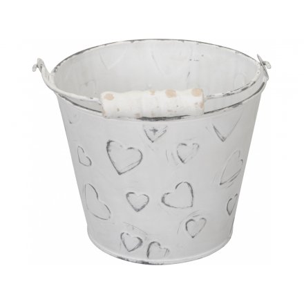 Rustic White Heart Bucket, 14cm | 51348 | Interior Decor / Hearts ...