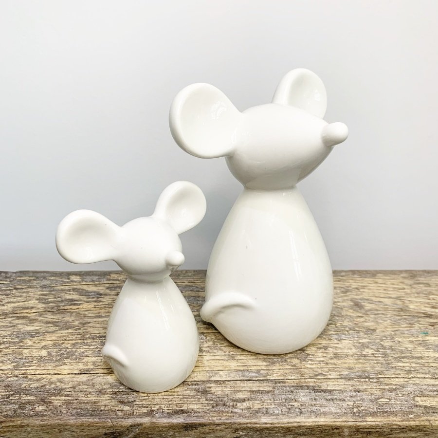White Ceramic Mouse, 14.5cm | 53387 | Christmas / Standing Decorations ...