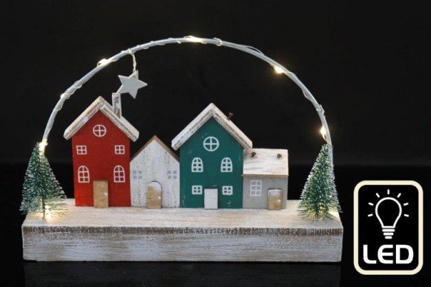 XMN2239 / Red and Green LED House Scene, 25cm | 53507 | Christmas ...