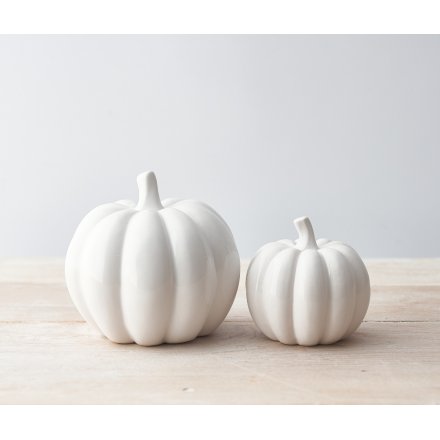 White Ceramic Pumpkin, 11cm | 53591 | Christmas / Standing Decorations ...