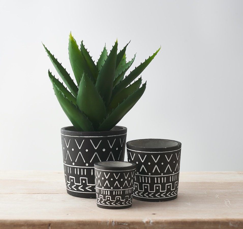 PL021540 - Black and White Aztec Planter, 10.5cm | | Everyday / Garden ...