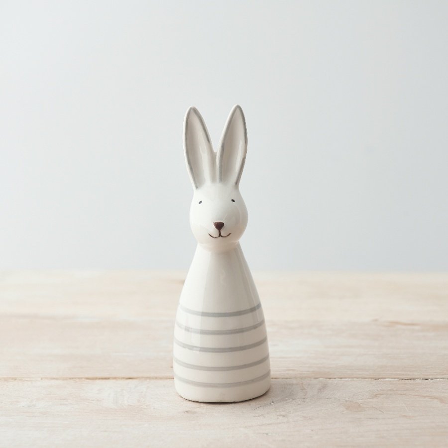 PL021575 - White Stripped Rabbit Ceramic 15cm | | Spring & Easter ...