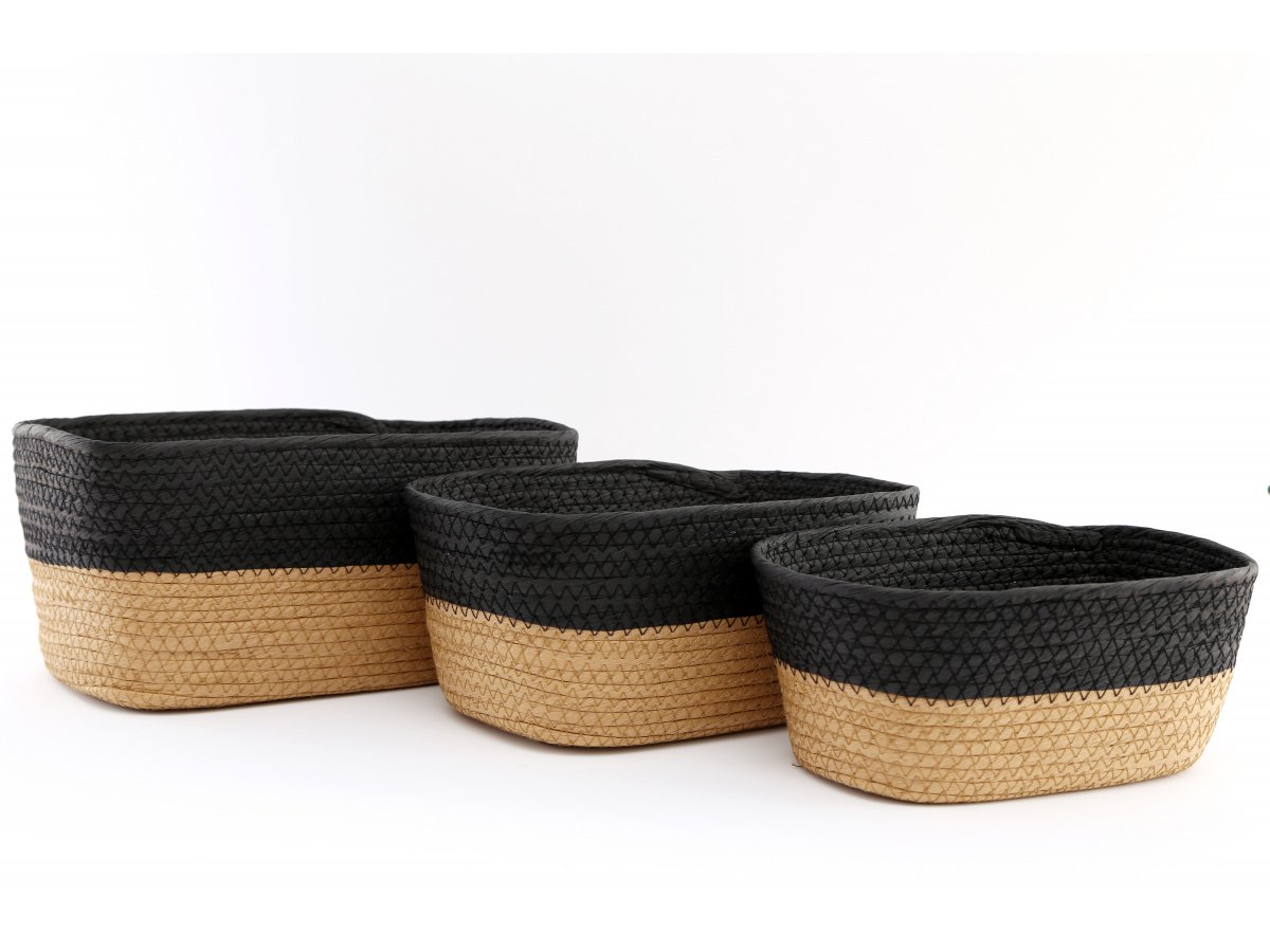 SG0288 / Set of 3 Natural & Black Baskets | 56817 | Homeware / Storage ...