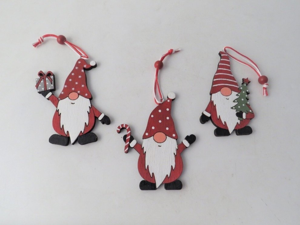 3 Assorted Wooden Gonk Tree Decoration | 58023 | Christmas / Hanging ...