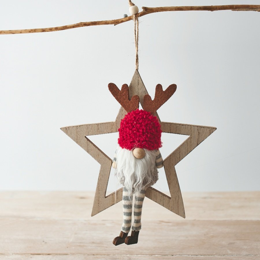 Red Gonk In Wooden Star, 30cm | | Christmas Decorations / Hanging ...