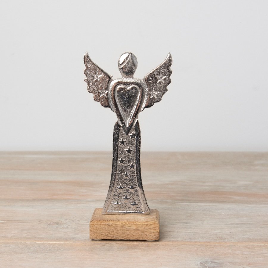 Metal Angel On Wooden Base 22cm | 63015 | Christmas / Ornaments ...