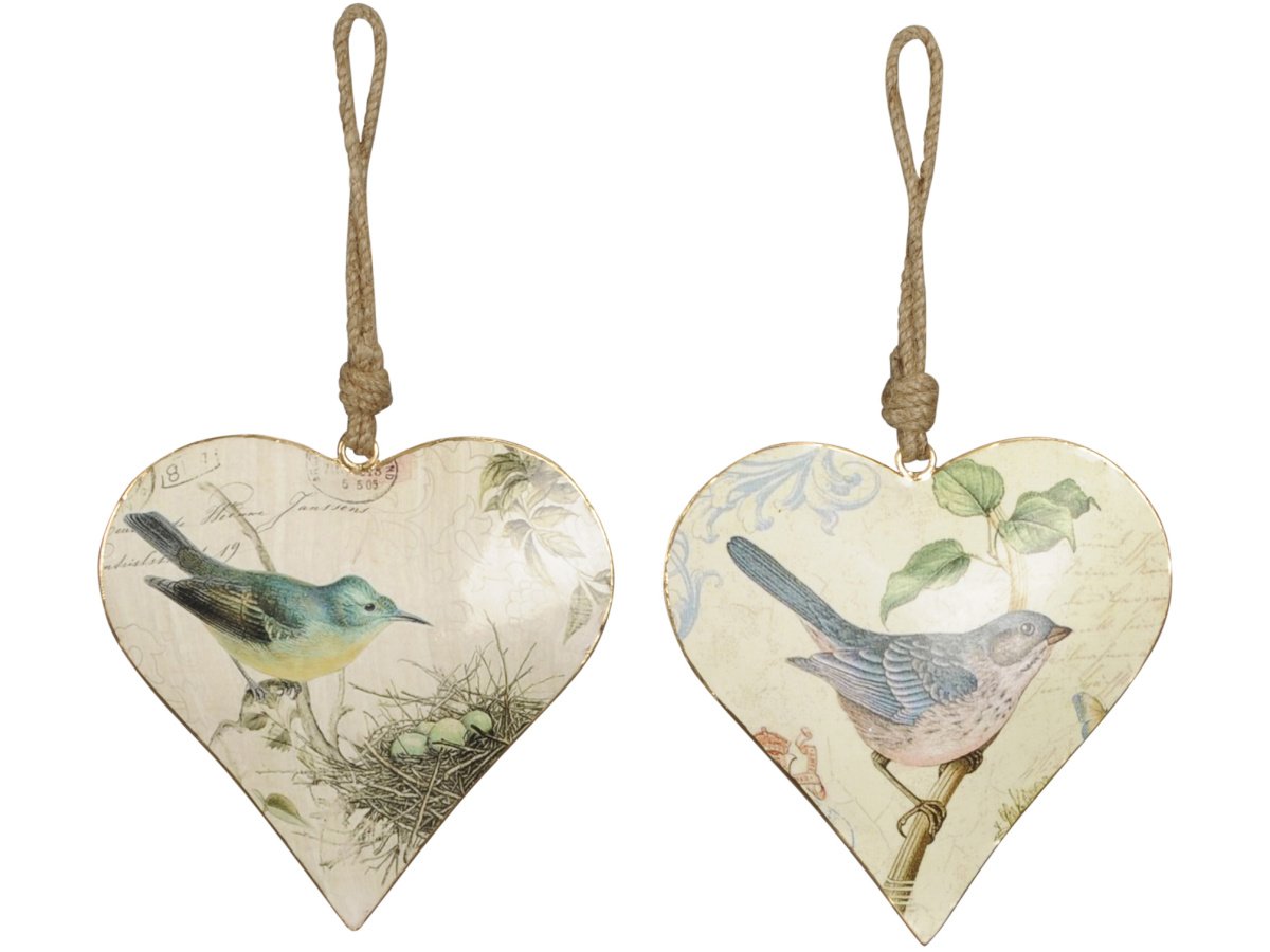 Bird Print Heart Hangers, 15cm | 64103 | Homeware / Hanging Decorative ...
