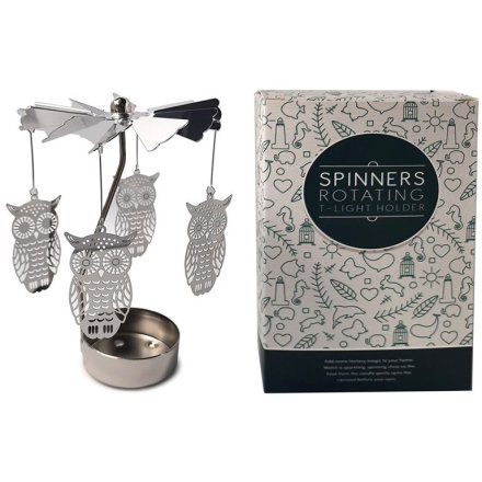 Owl Rotating Carousel Spinning Tea Light Candle Holder, 14cm | 64414 ...