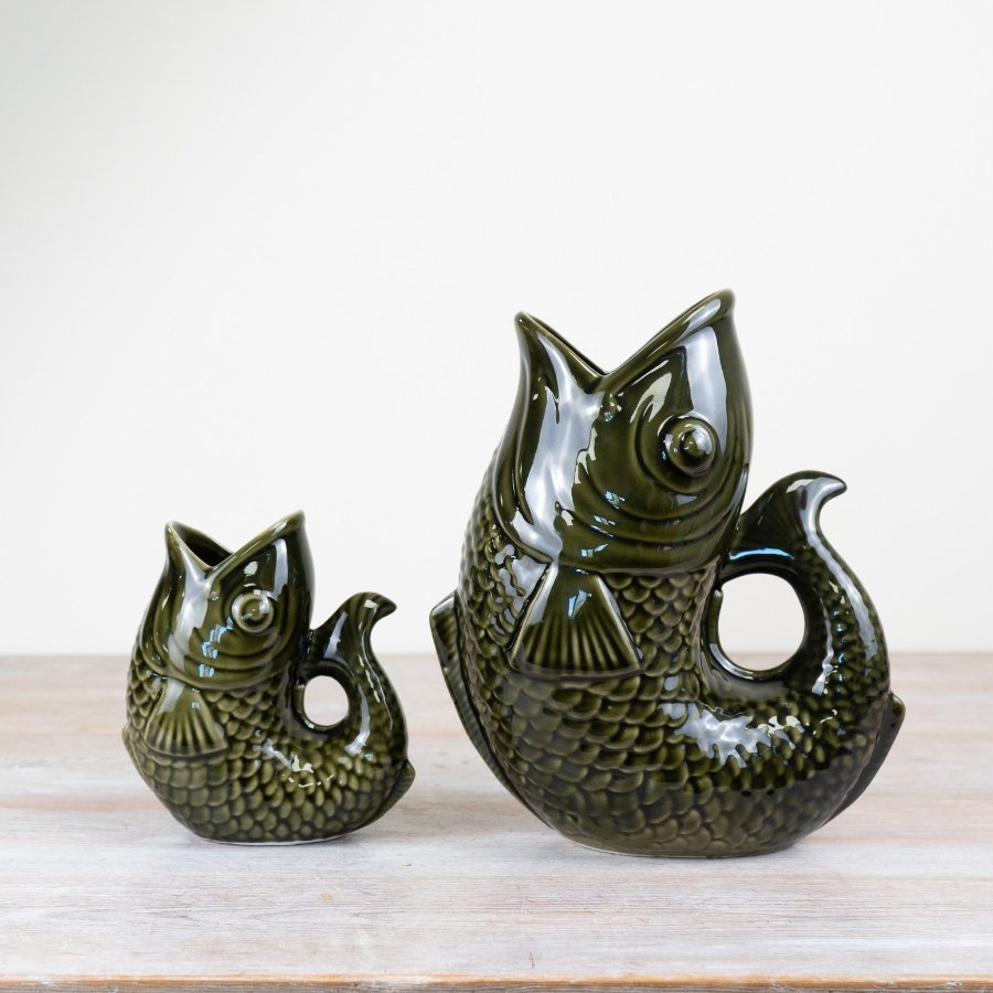 Green Fish Vase, Dark Green, 24.7cm | 73351 | Homeware / Jugs & Vases ...