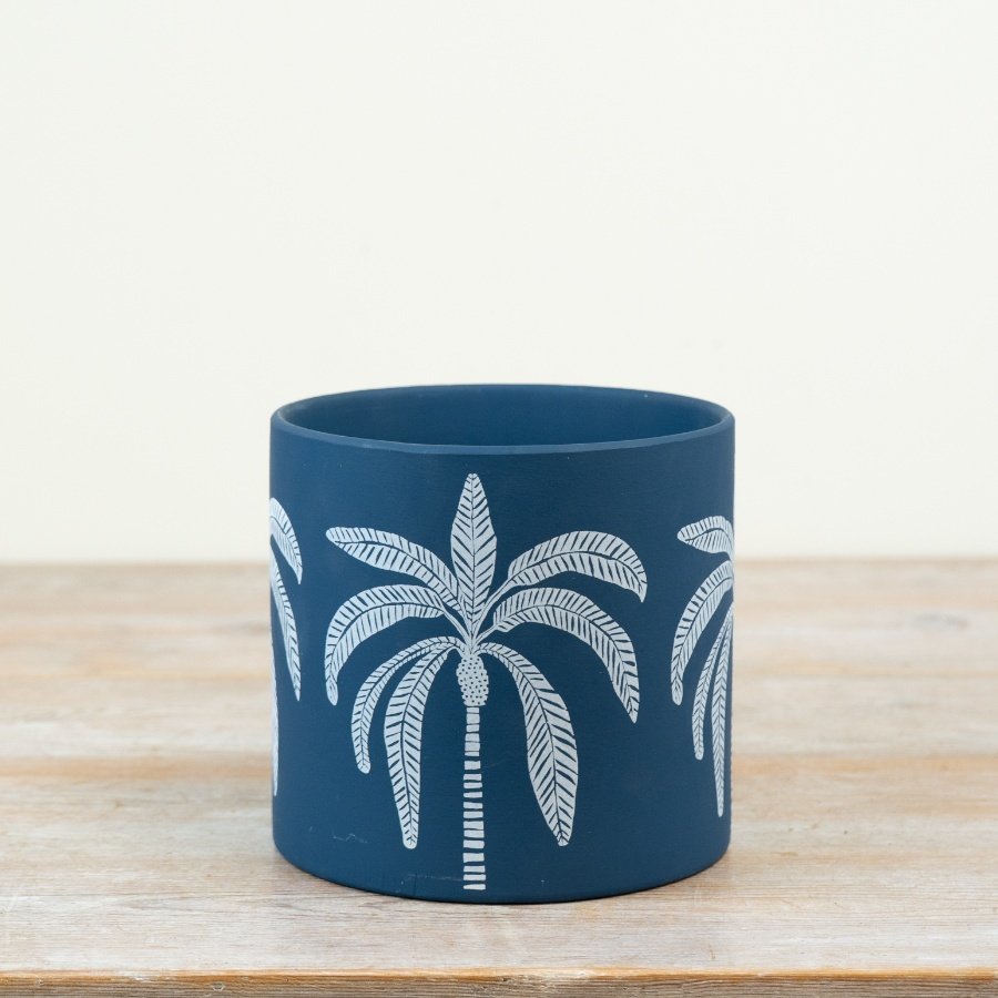 PL17019670 - 16.5cm Blue Palm Tree Plant Pot | | | Portland Living